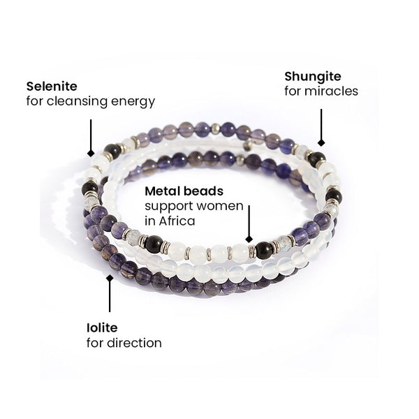 "Miracles" Selenite and Shungite Delicate Bracelet Set – Lovepray jewelry